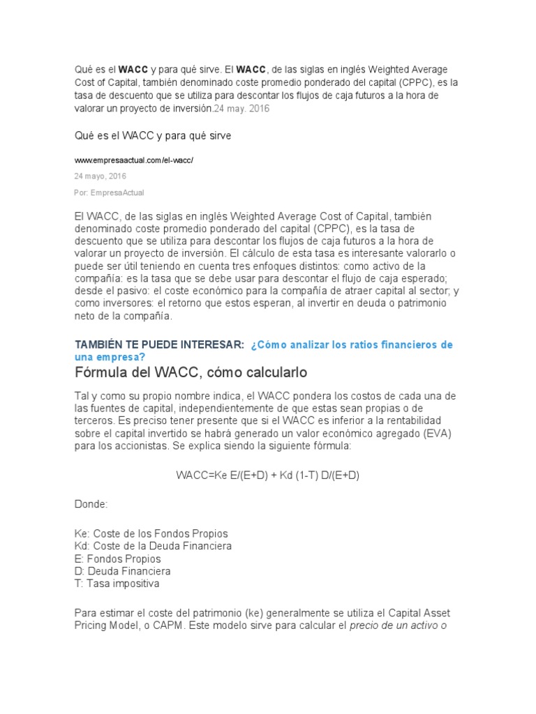 Qué Es El WACC | PDF | Economía Financiera | Economias