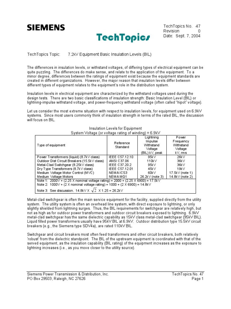 7.2kV Transformer BIL Ratings Explained | PDF | Transformer | Insulator ...