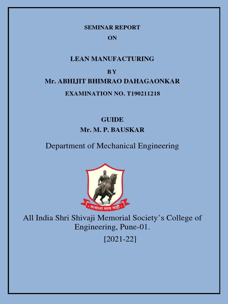 Seminar Report On Lean Manufacturing | PDF