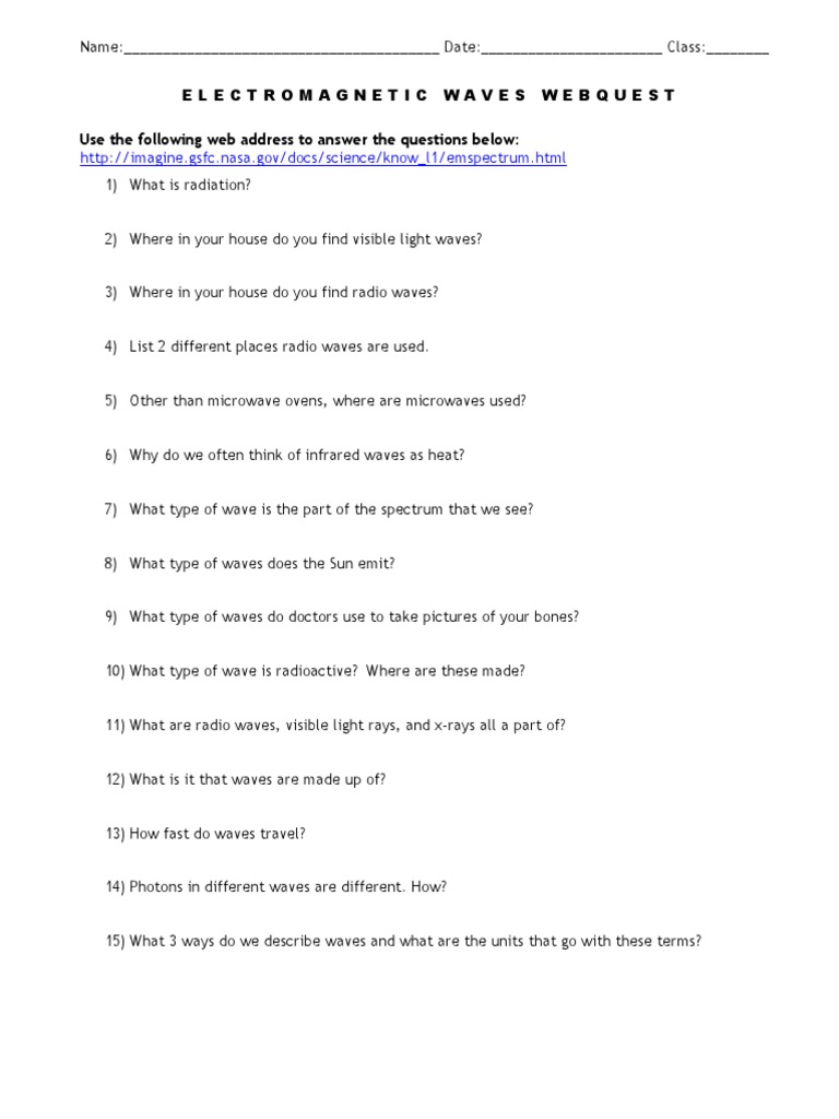 Electromagnetic Waves Webquest | PDF | Electromagnetic Spectrum ...
