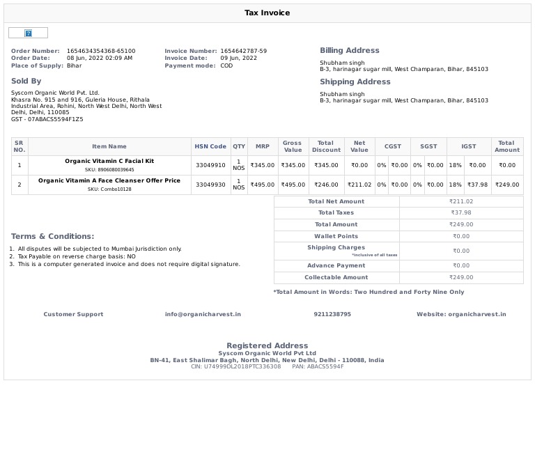 Billing Address: Tax Invoice | Download Free PDF | Market (Economics ...