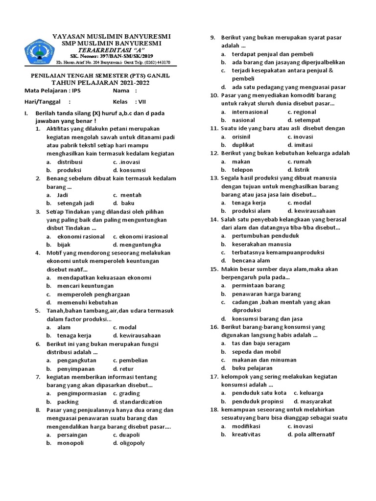 PTS IPS Kelas VII-VIII SMP Muslimin Banyuresmi | PDF