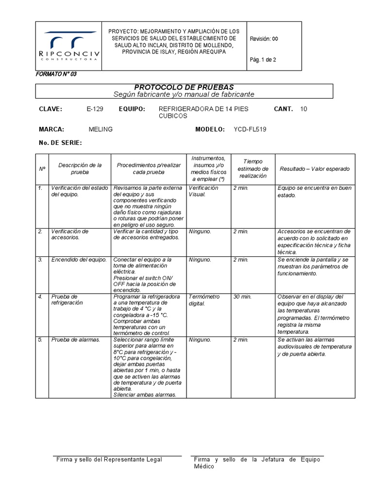 F3 E-129 Protocolo - de.Pruebas.A.I | PDF
