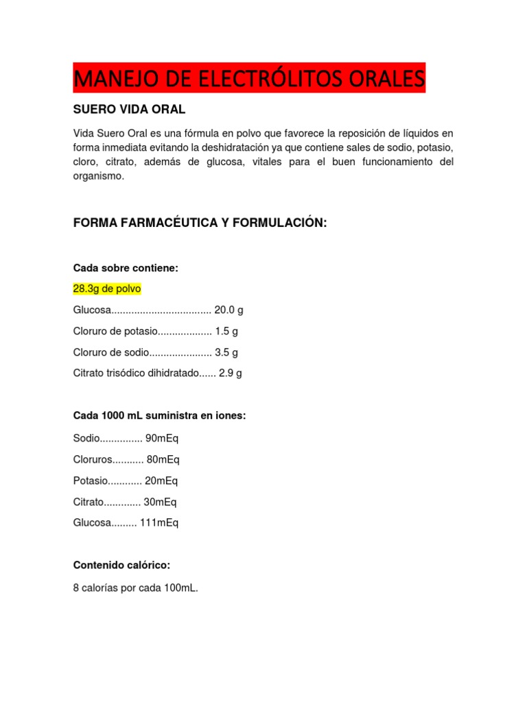 Manejo de Electrolitos Orales | PDF | Diarrea | Electrólito
