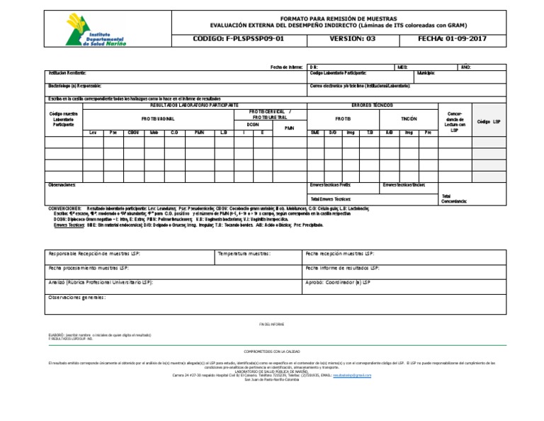 Formato para La Remision de Muestras Eedi Laminas Con Gram - LSP | PDF ...