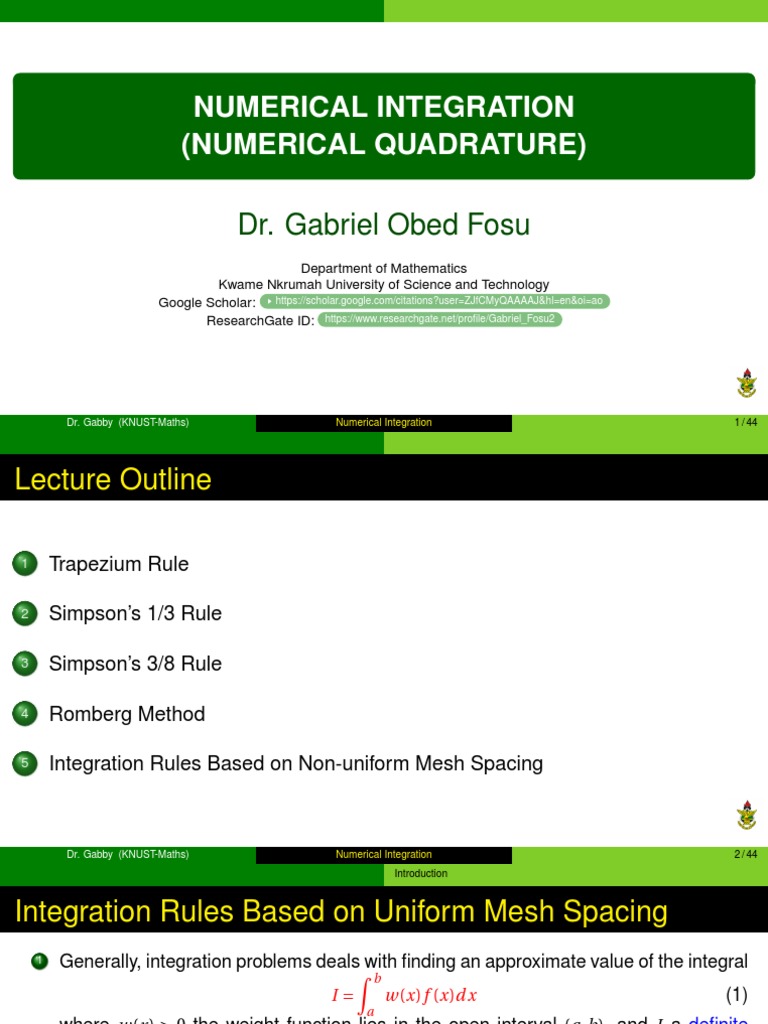A Comprehensive Guide to Numerical Integration Techniques Based on Uniform Mesh Spacing | PDF ...