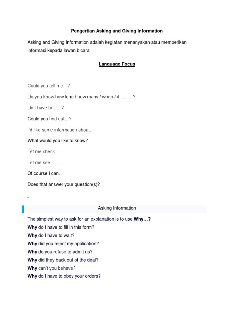 Asking and Giving Information | PDF