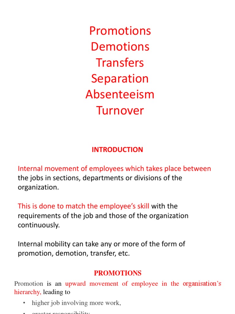 Employee Movement: Promotions, Demotions, Transfers | PDF | Turnover ...