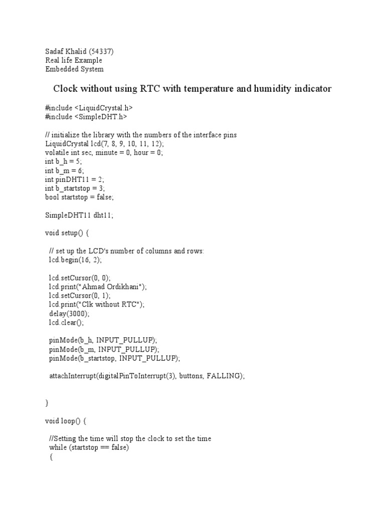 Clock Without Using Rtc With Temperature And Humidity Indicator Pdf Computer Architecture