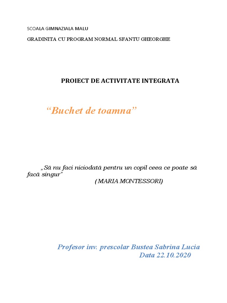 Proiect de Activitate Flori de Primavara | PDF