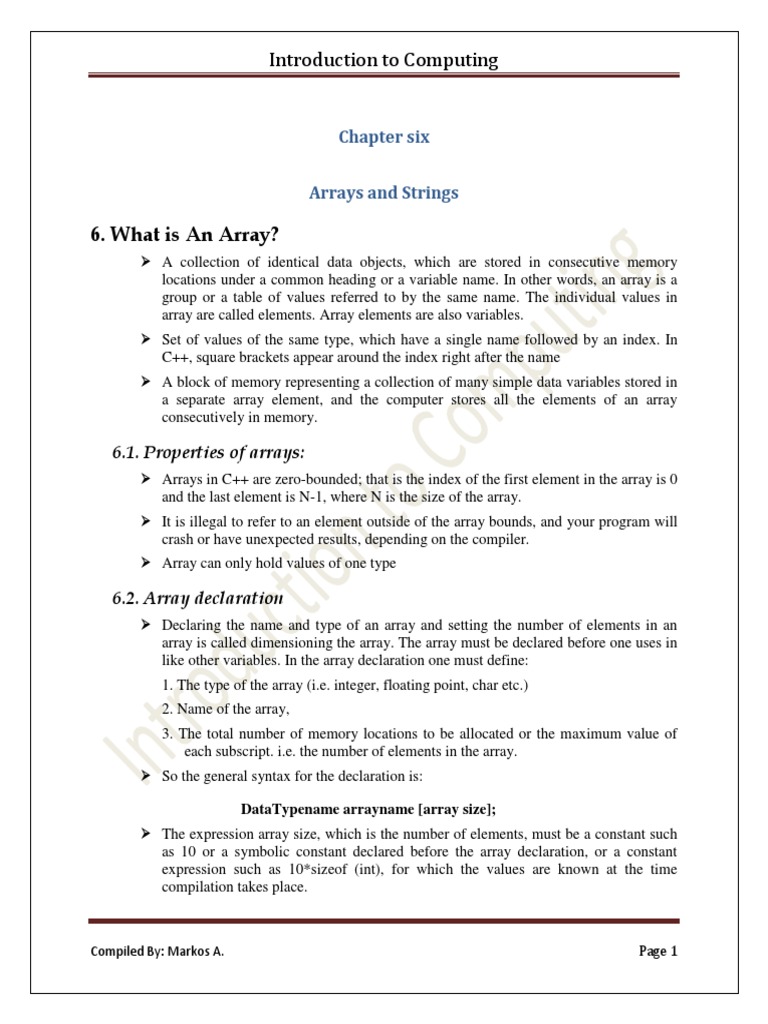 What Is An Array Introduction To Computing Pdf Array Data Structure String Computer