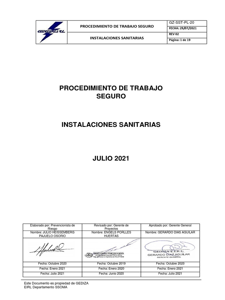 Procedimiento de Instalaciones Sanitarias GEDIZA | PDF | Tubería (transporte de fluidos) | Perforar