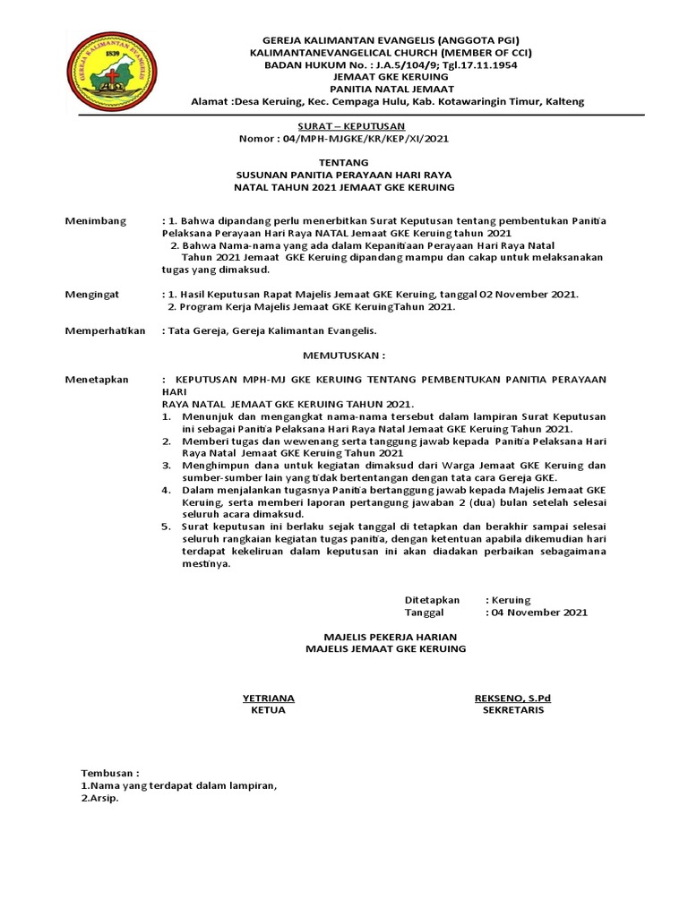 SK Panitia Natal Tahun 2021 | PDF