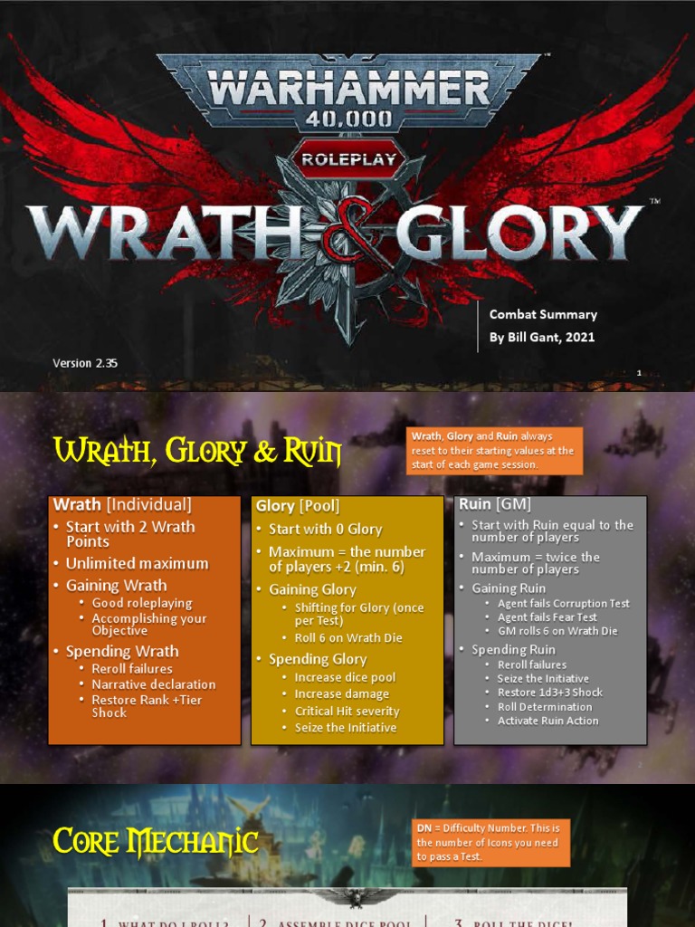 Wrath & Glory Combat Summary | PDF | Ammunition | Wound
