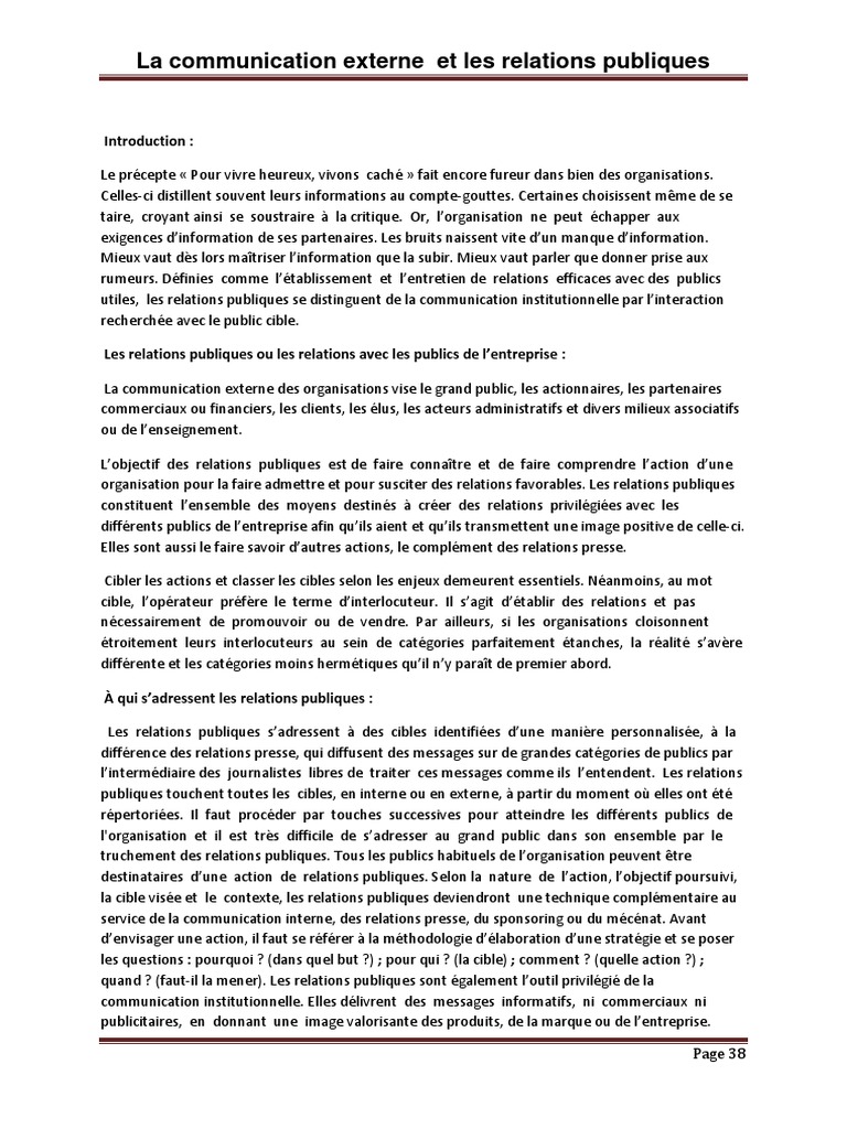 La Communication Externe Et Les Relations Publiques | PDF | la ...