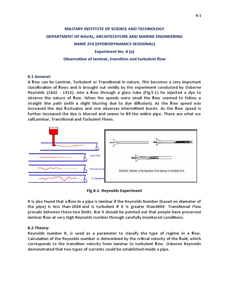 Exp 8 Observation of Laminar, Transition and Turbulent Flow | PDF ...
