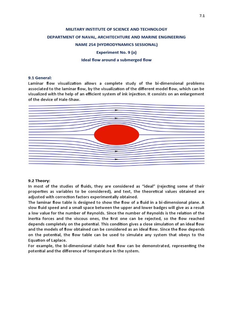 Exp 9, Ideal Flow Around A Submerged Flow | PDF | Fluid Dynamics | Reynolds Number