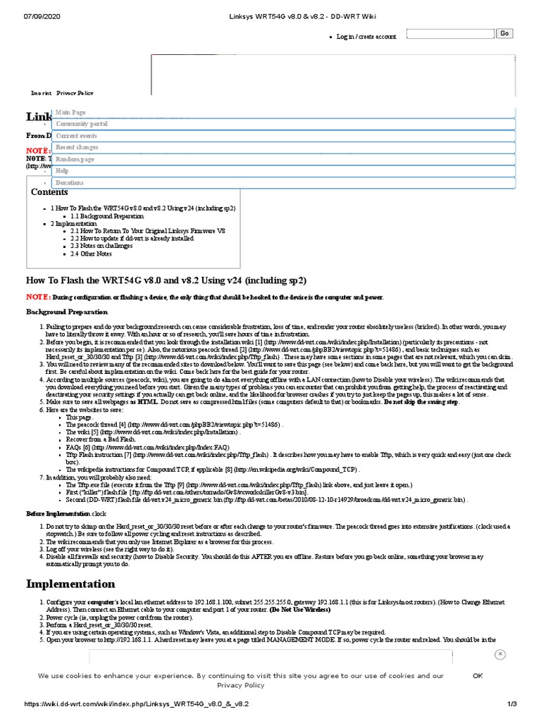 Linksys WRT54G v8.0 & v8.2 - DD-WRT Wiki | PDF | Router (Computing) | Information Age