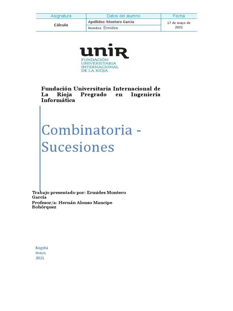 Combinatoria y Sucesiones | PDF | Análisis | Relaciones matematicas