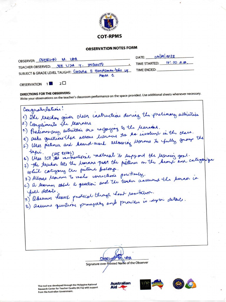 Observation Notes | PDF