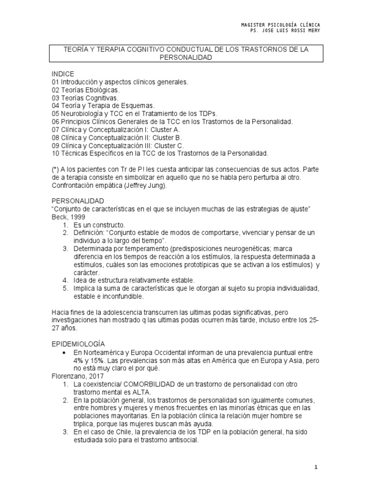 Apuntes: Teoría y Terapia Cognitivo Conductual de Los Trastornos de La ...