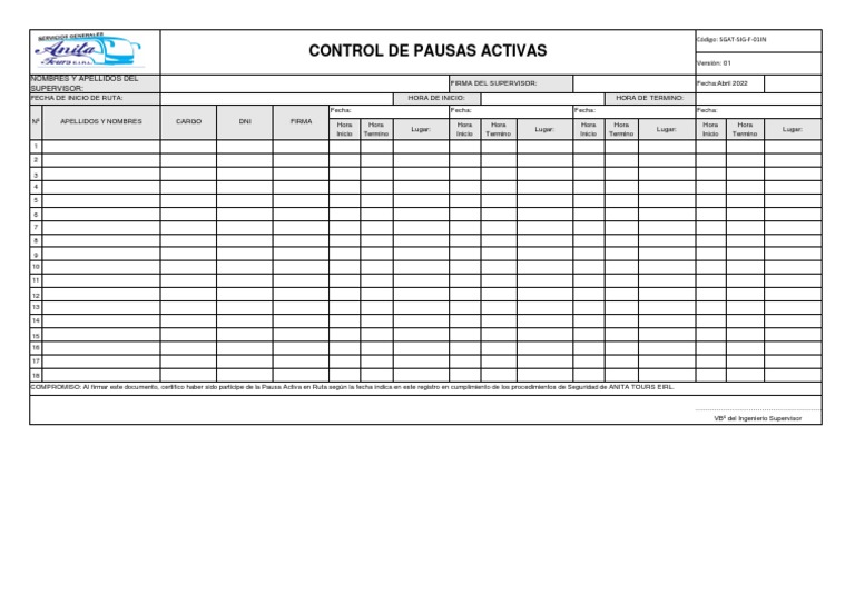 Control de Pausas Activas Formato | PDF | Autenticación | Control de acceso
