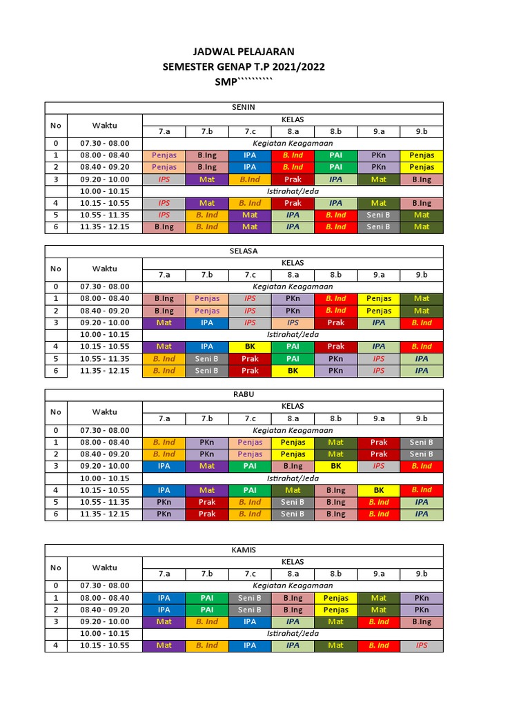 Contoh Jadwal Ikm Smp | PDF