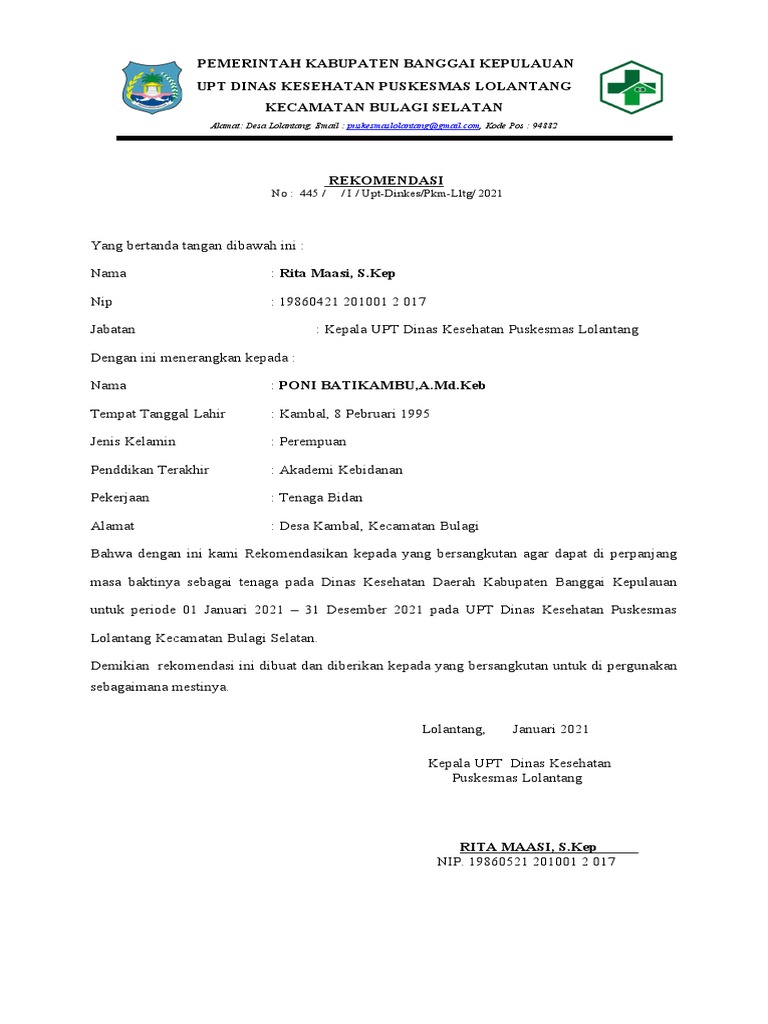 Surat Rekomendasi Perpanjangan Kontrak | PDF