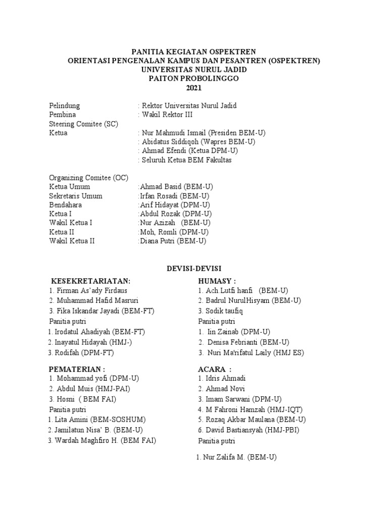 Panitia Kegiatan Ospektren Orientasi Pengenalan Kampus Dan Pesantren (Ospektren) Universitas ...
