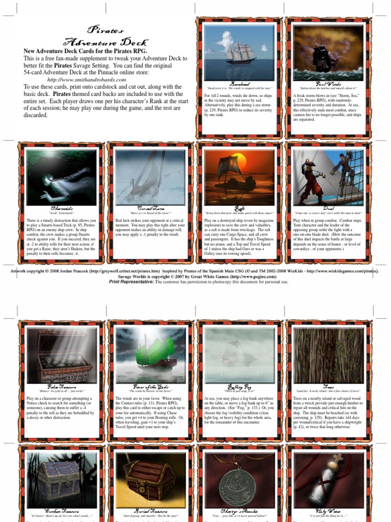 Savage Worlds - Pirates of The Spanish Main - Adventure Deck | PDF ...