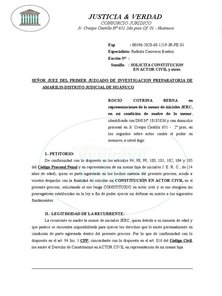 Constitucion de Actor Civil | PDF | Ley procesal | Judicaturas