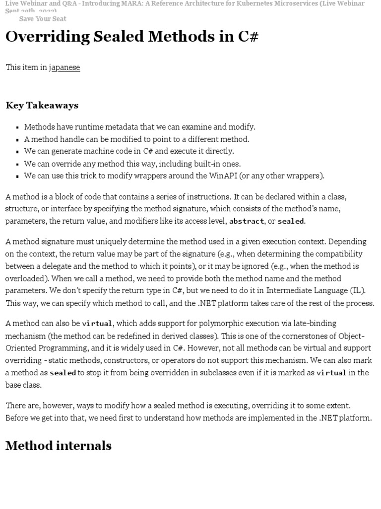 Overriding Sealed Methods in C#: Key Takeaways | Download Free PDF ...