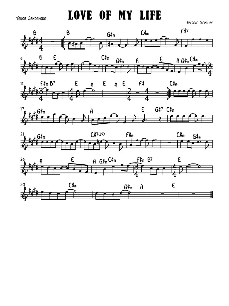 Love of My Life - Tenor Saxophone | PDF