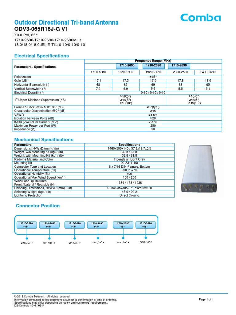 Outdoor Directional Tri-Band Antenna: ODV3-065R18J-G V1 | PDF ...