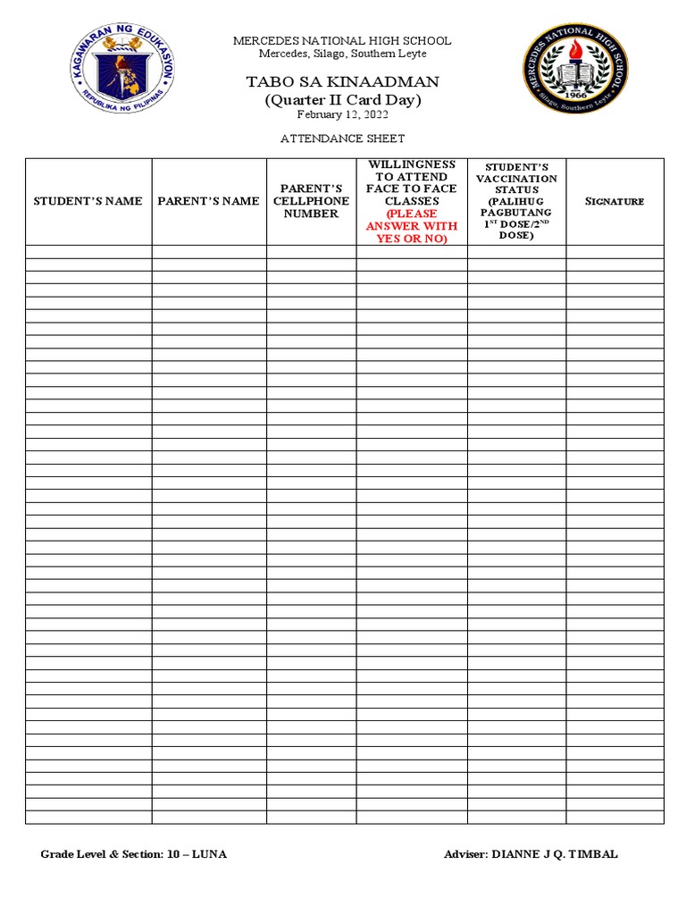 Tabo Attendance 2nd Quarter | PDF