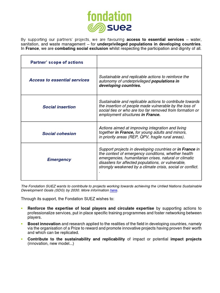 Fondation SUEZ Criterias 2021 EN | PDF | Sanitation | Sustainability
