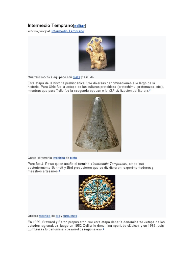 Intermedio Temprano Historia Prehispánica Culturas Mochica Tiahuanaco ...