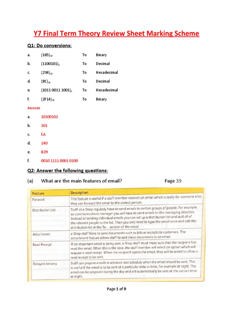 Y7 - Computing Theory Review Sheet Marking Scheme | PDF | World Wide Web | Internet & Web