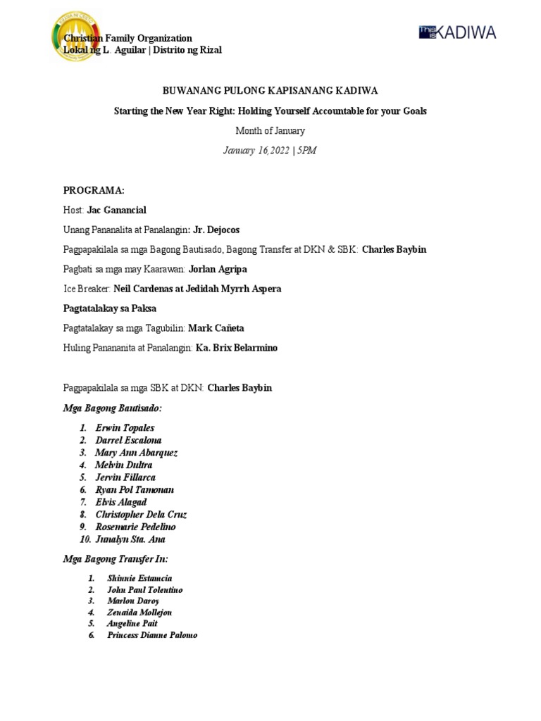 Buwanang Pulong Kapisanang Kadiwa | PDF