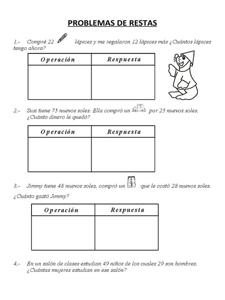 Problemas Con Suma y Resta para Primero de Primaria | PDF
