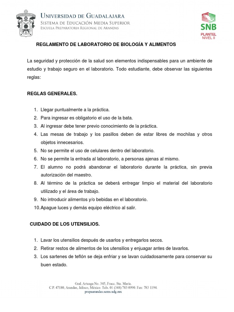 Universidad de Guadalajara - Reglamento de Laboratorio de Biologia y ...