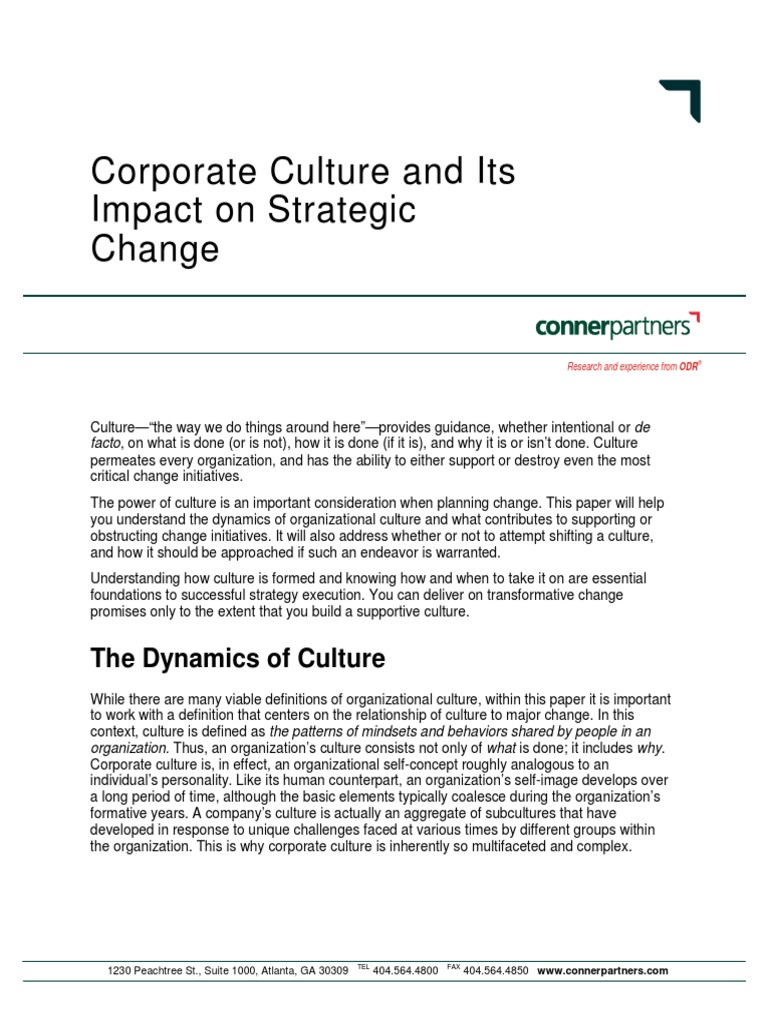Corporate Culture and Its Impact On Strategic Change | PDF ...