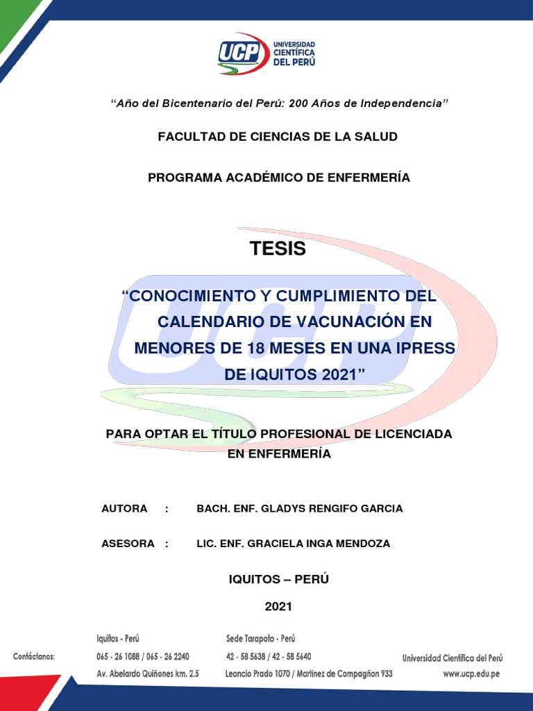 Gladys Rengifo Garcia - Tesis | PDF | Vacunas | Conocimiento Gladys Rengifo Garcia - Tesis | PDF | Vacunas | Conocimiento