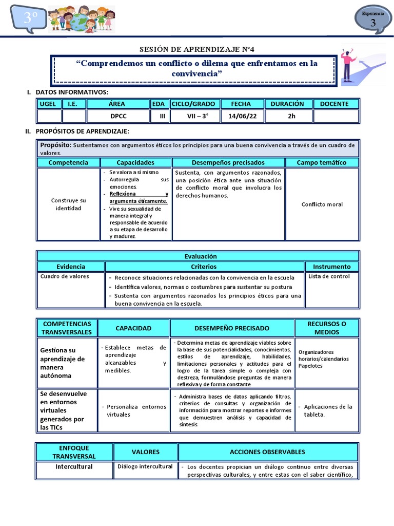 3° SESIÓN4-SEM.2-EXP.3-DPCC | PDF | Aprendizaje | Moralidad