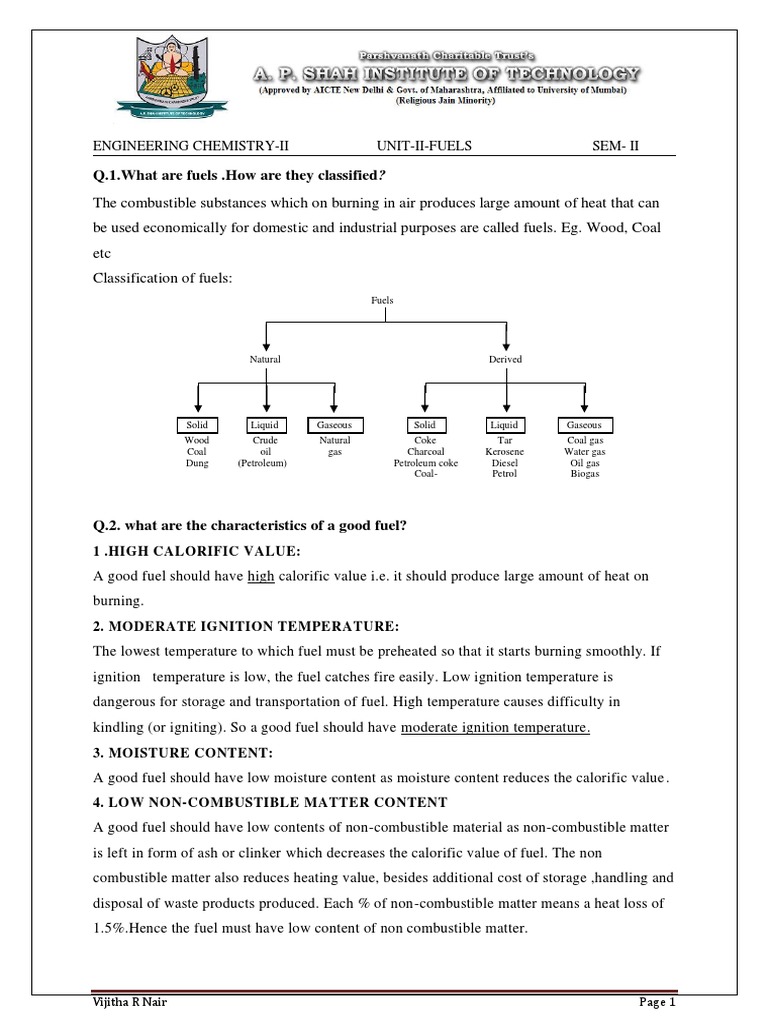 Q.1.What Are Fuels .How Are They Classified?: Engineering Chemistry-Ii ...