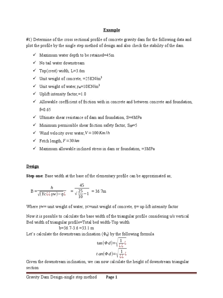 Dam Design-Single Step Method | PDF | Dam | Force