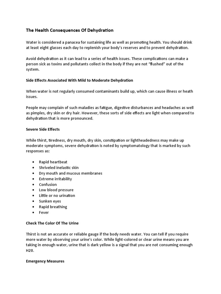 The Health Consequences Of Dehydration Download Free Pdf
