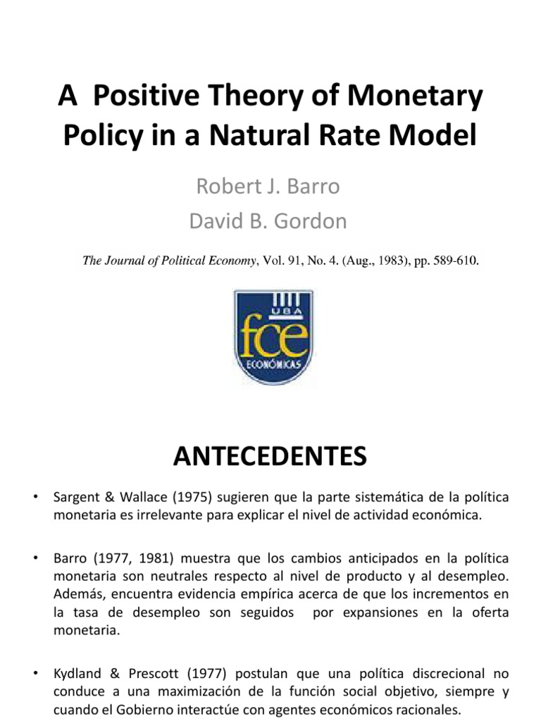 Presentación Paper Barro Gordon | PDF | Inflación | La política monetaria