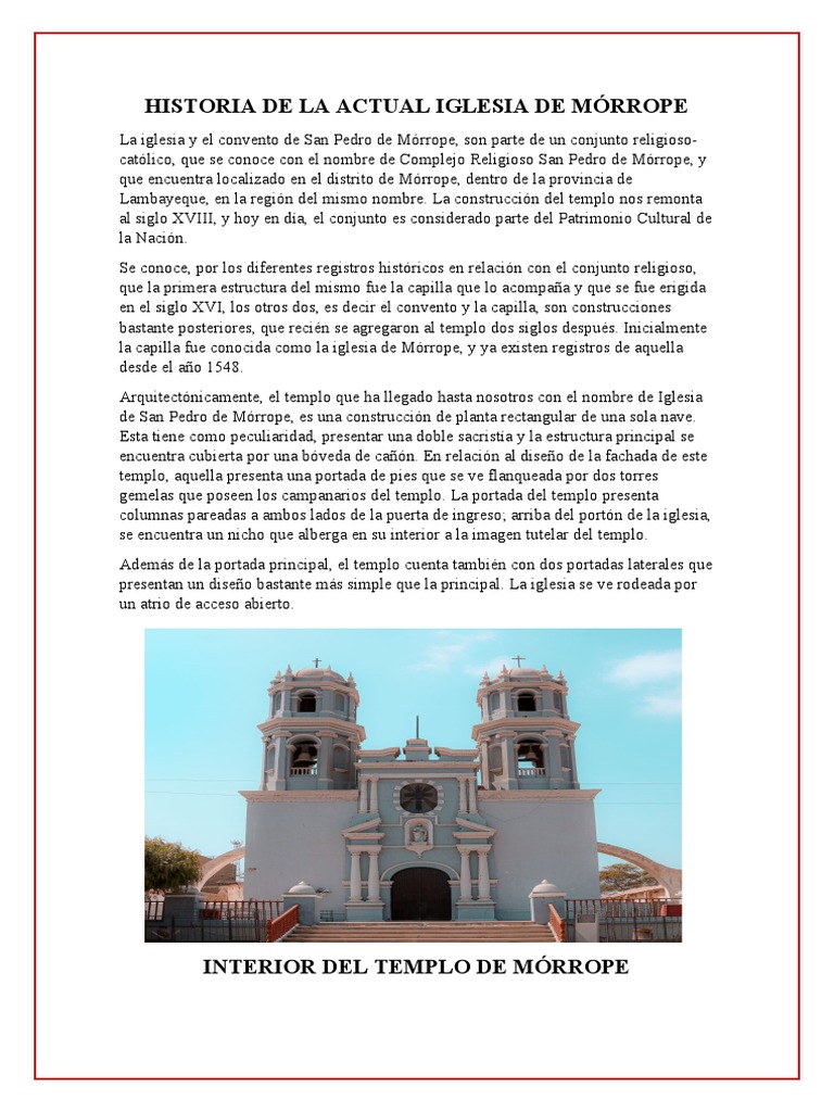 Historia de La Actual Iglesia de Morrope | PDF | Iglesia (edificio) | templo