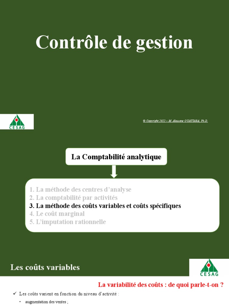 1.4. La Méthode Des Coûts Variables Et Coûts Spécifiques | PDF ...